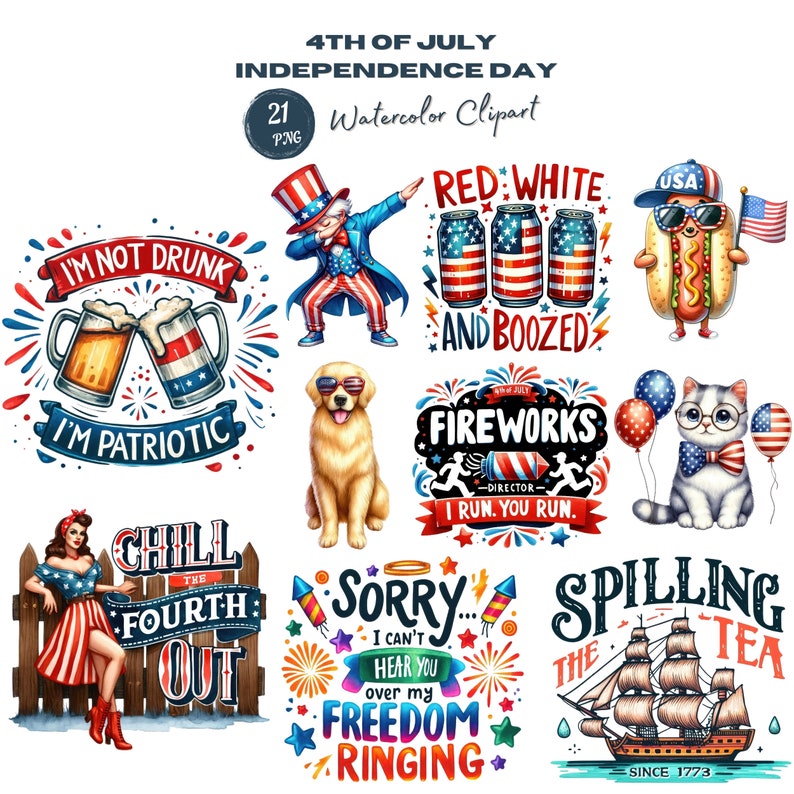 Watercolor 4th of July Clipart Watercolor Independence Day Patriotic ...