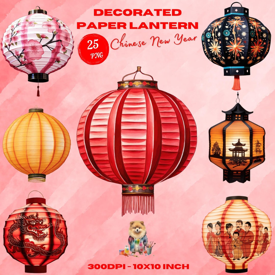 Watercolor Chinese Paper Lantern Clipart for Lunar New Year Celebration ...