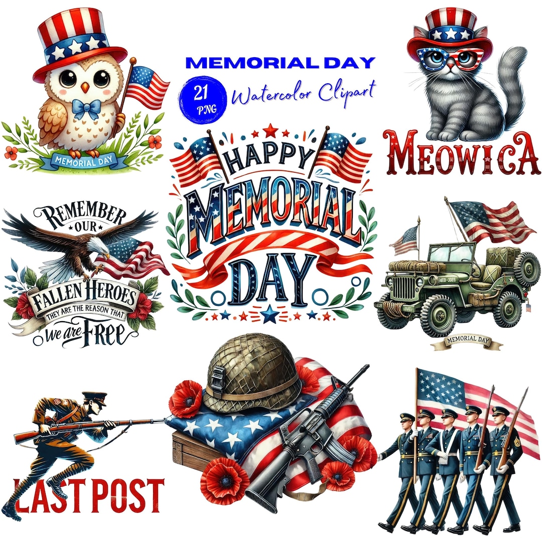 Watercolor Memorial Day PNG Clipart. Patriotic American Flag Red White ...