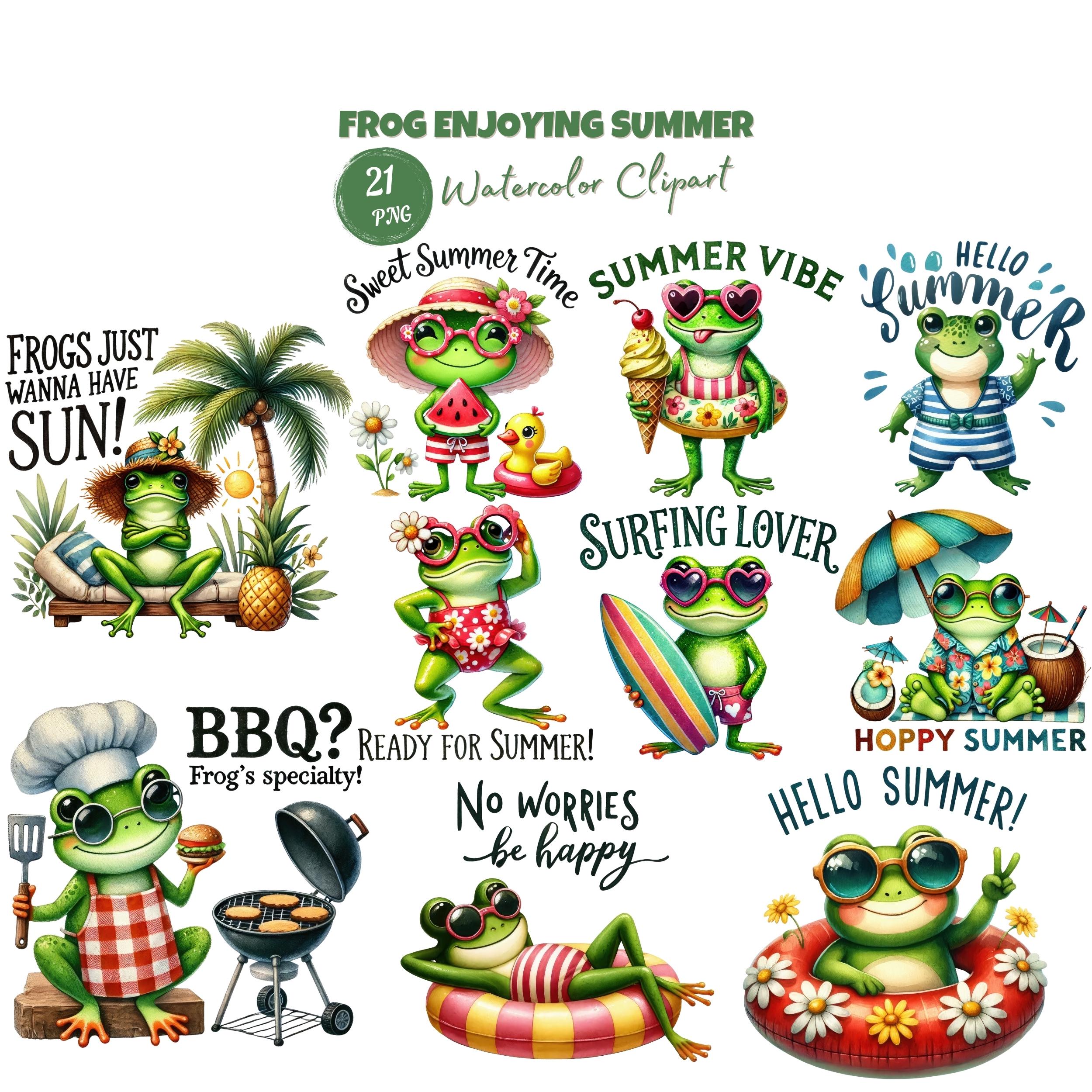 Summer Frog PNG Clipart Watercolor Digital Download and Printable. Cute ...