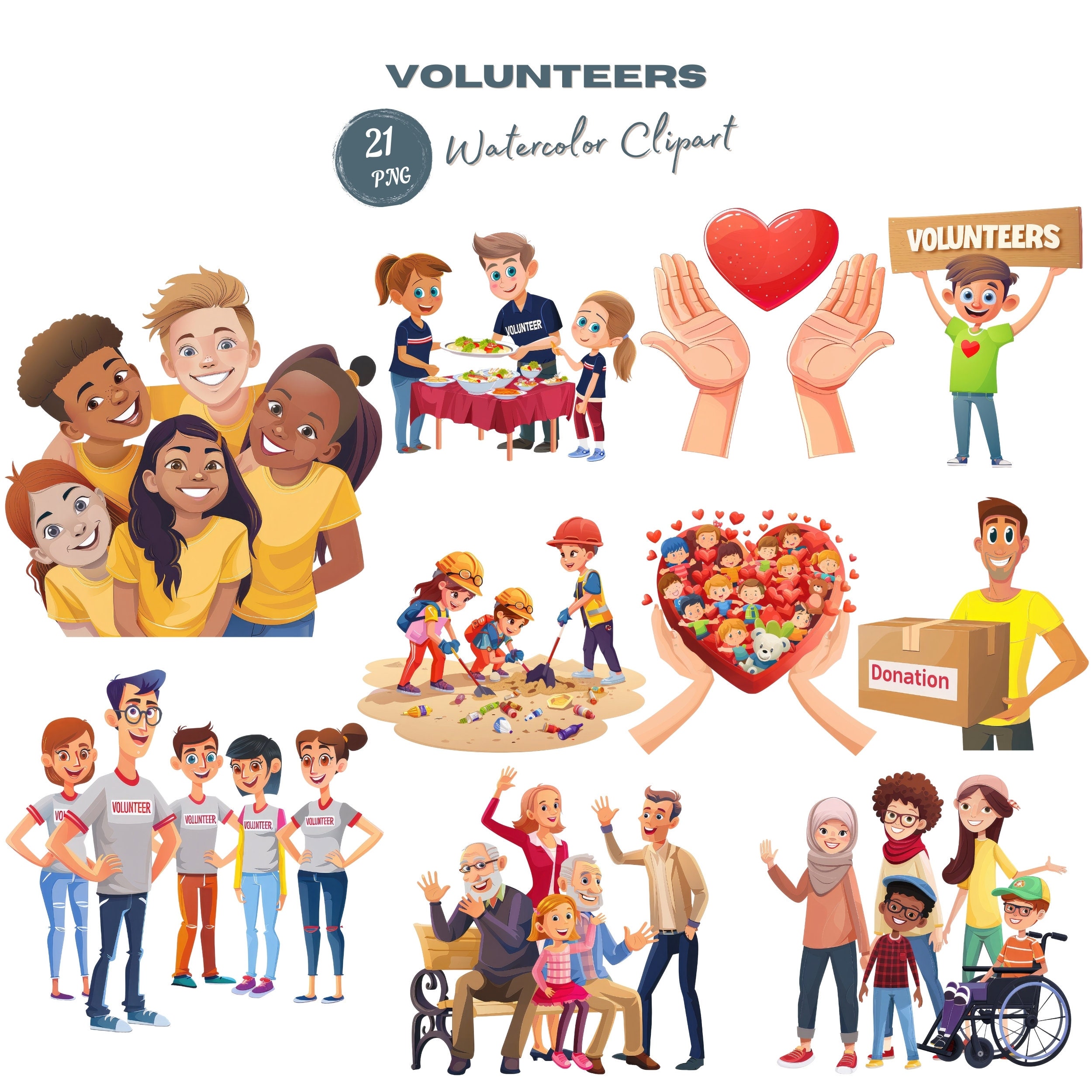 Watercolor Volunteers PNG Clipart for Local Community Engagement and ...