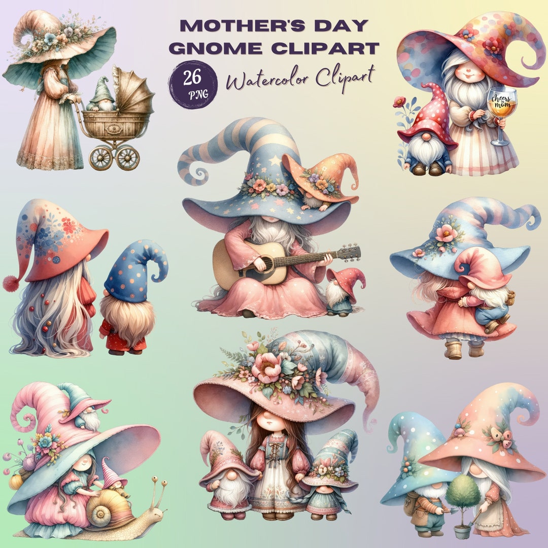 Watercolor Mother's Day Gnome Clipart. Mother Gnome and Baby Gnome ...