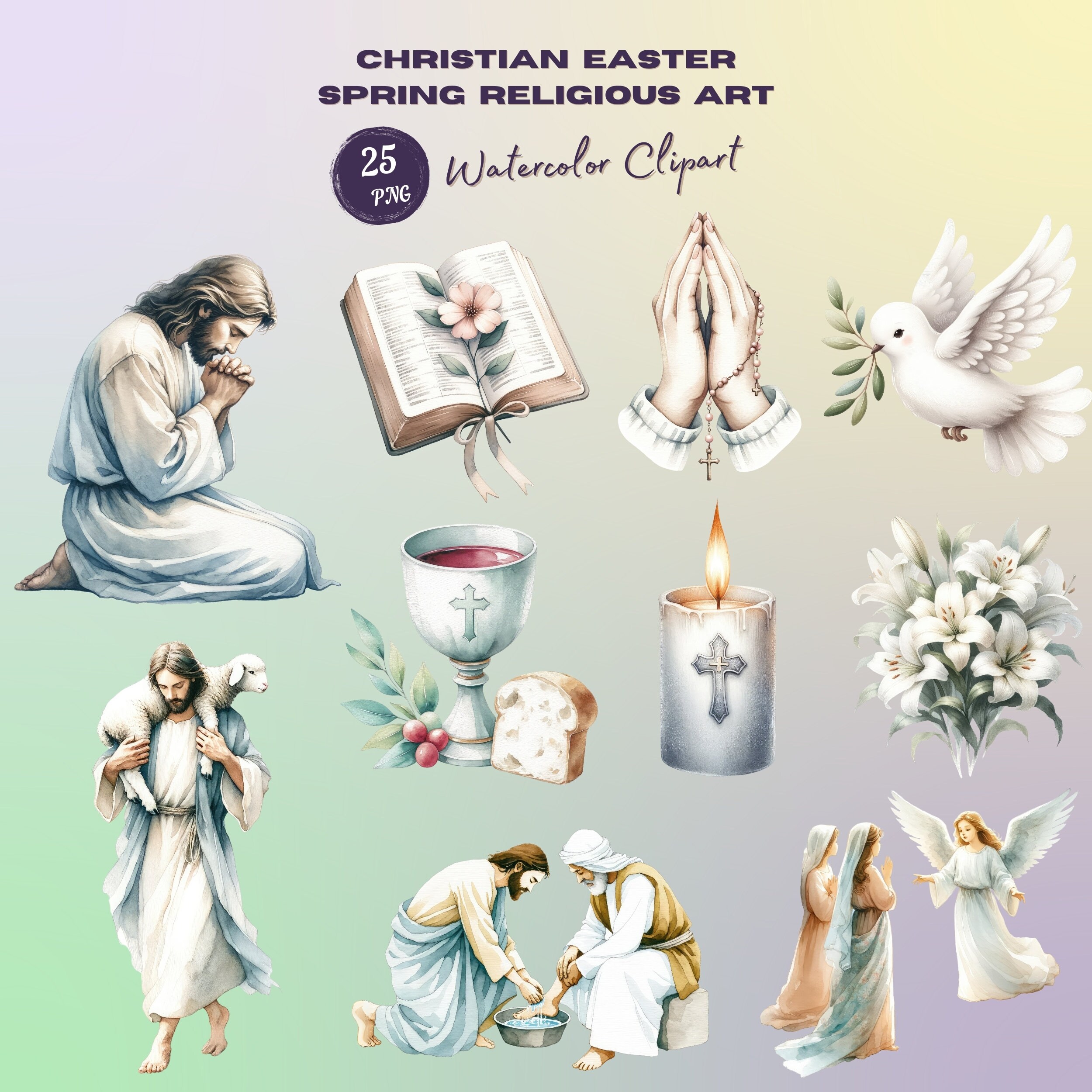 Watercolor Christian Easter Clipart. Religious Collection Jesus Christ ...