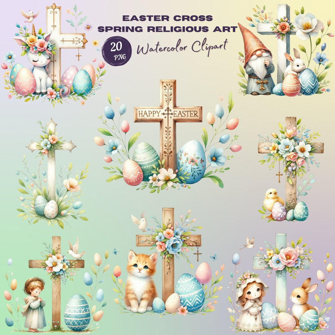 Watercolor Easter Cross Clipart. Hand Painted Spring Decor and ...