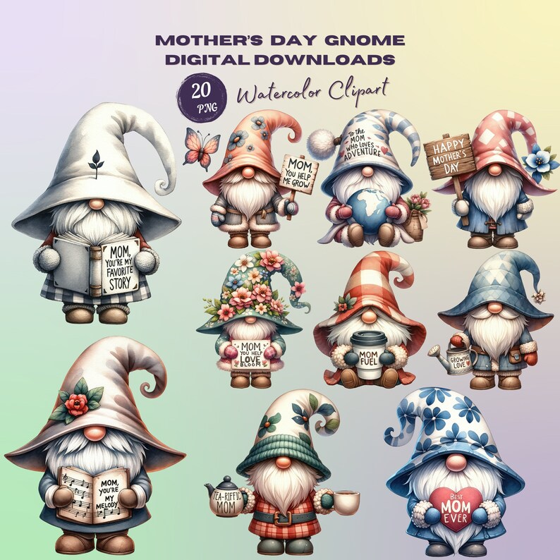 Watercolor Mother's Day Gnome Clipart. Gnome Illustrations & Digital ...