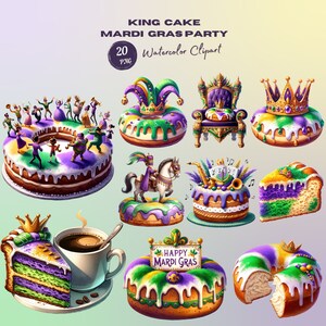 Watercolor King Cake Mardi Gras Clipart. Art of Festive New Orleans ...