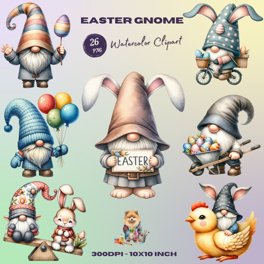 Watercolor Easter Gnome Clipart - Whimsical Design for Spring Decor and ...