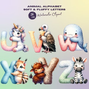 Watercolor Animal Alphabet Clipart - Soft and Fluffy Texture for ...