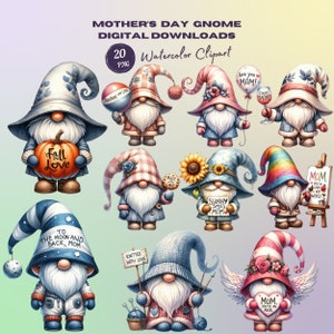 Watercolor Mother's Day Gnome Clipart. Gnome Illustrations & Digital ...