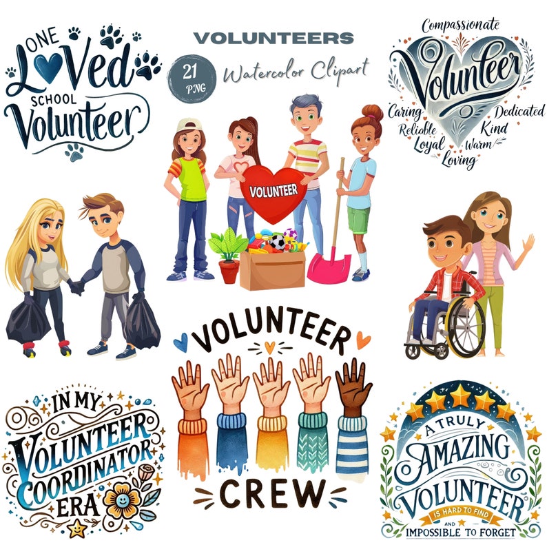 Watercolor Volunteers PNG Clipart for Local Community Engagement and ...