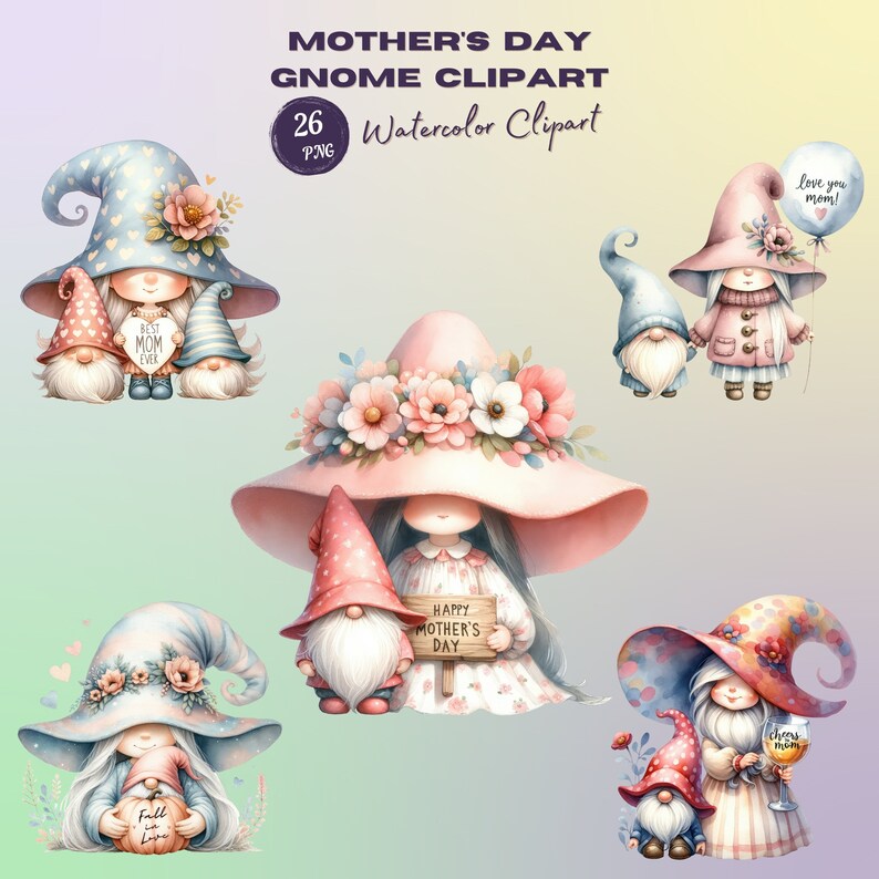 Watercolor Mother's Day Gnome Clipart. Mother Gnome and Baby Gnome ...
