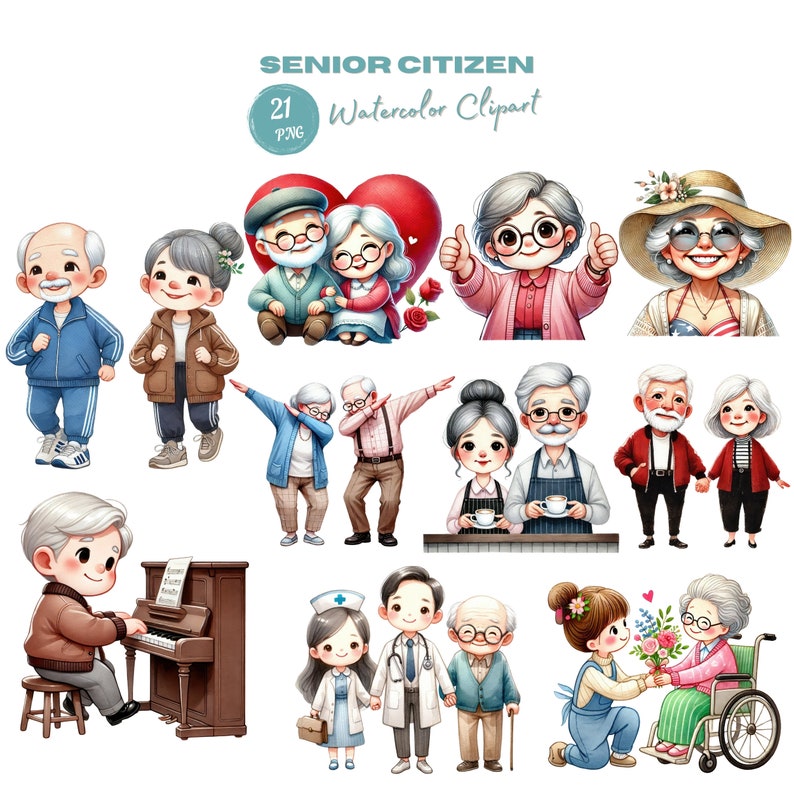 Senior Citizen Clipart Watercolor for National Senior Citizen Day ...