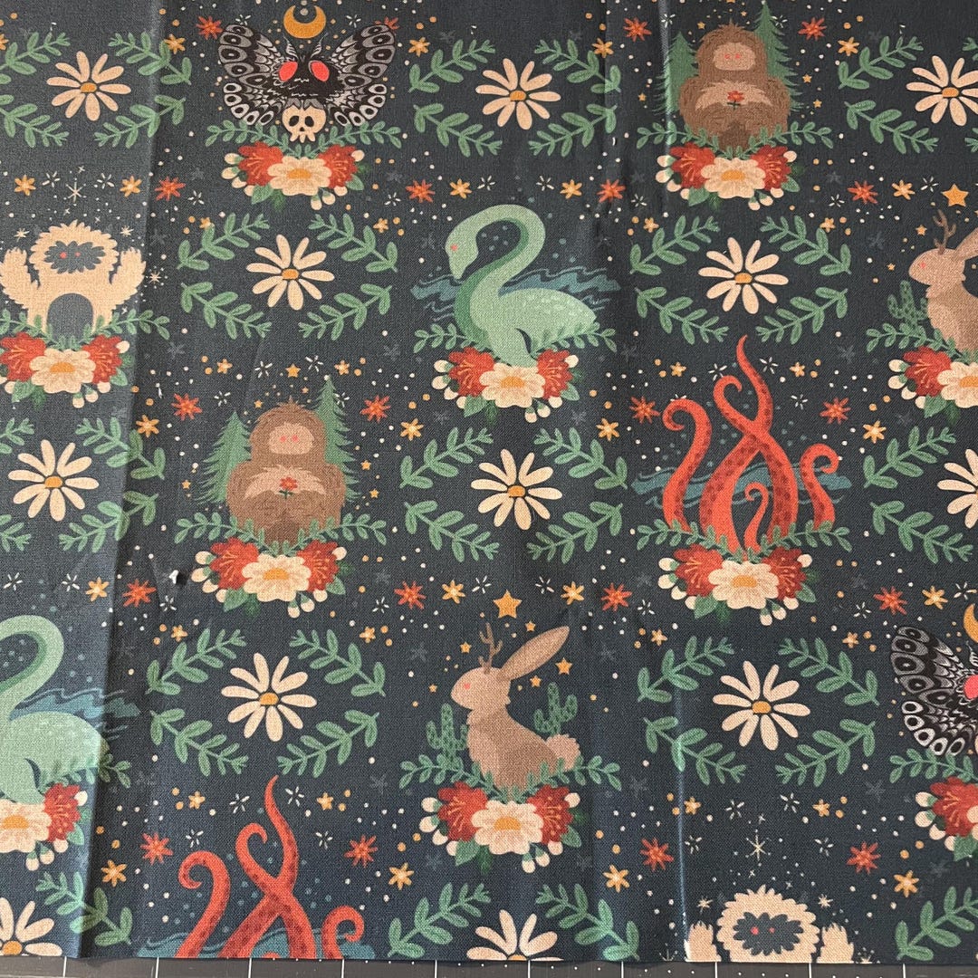 Fabric Scraps | 8" X 42" Fabric Remnant Mythical Creatures Cryptid ...
