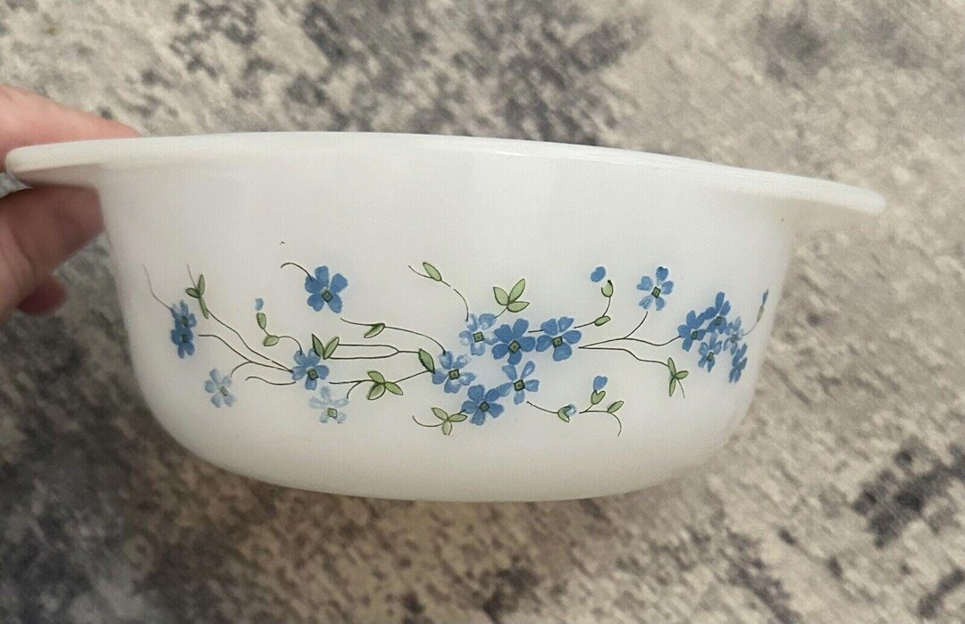 Vintage Arcopal France Blue Forget Me Not Veronica Glass Casserole Dish ...