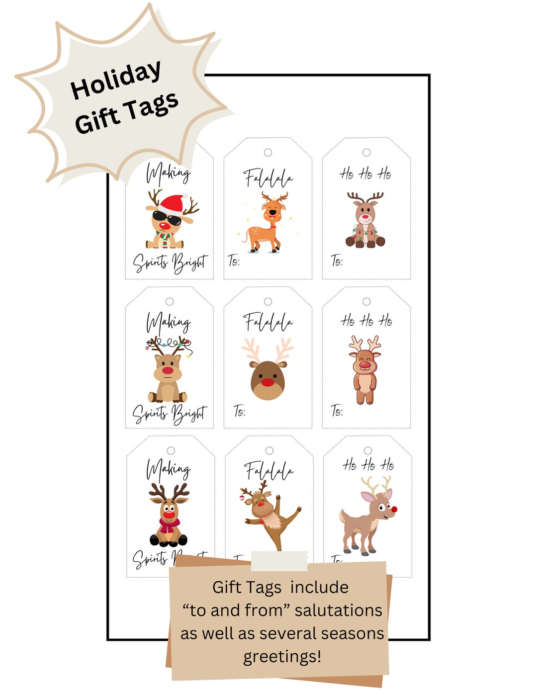 Gift Tags Holiday Gift Tags Silly Reindeer Gift Tags - Etsy