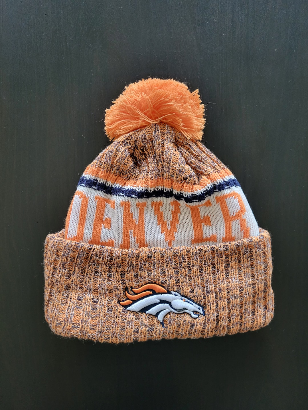 Denver Broncos NFL Winter Football Beanie Hat With Fuzzy Pom Pom Orange ...