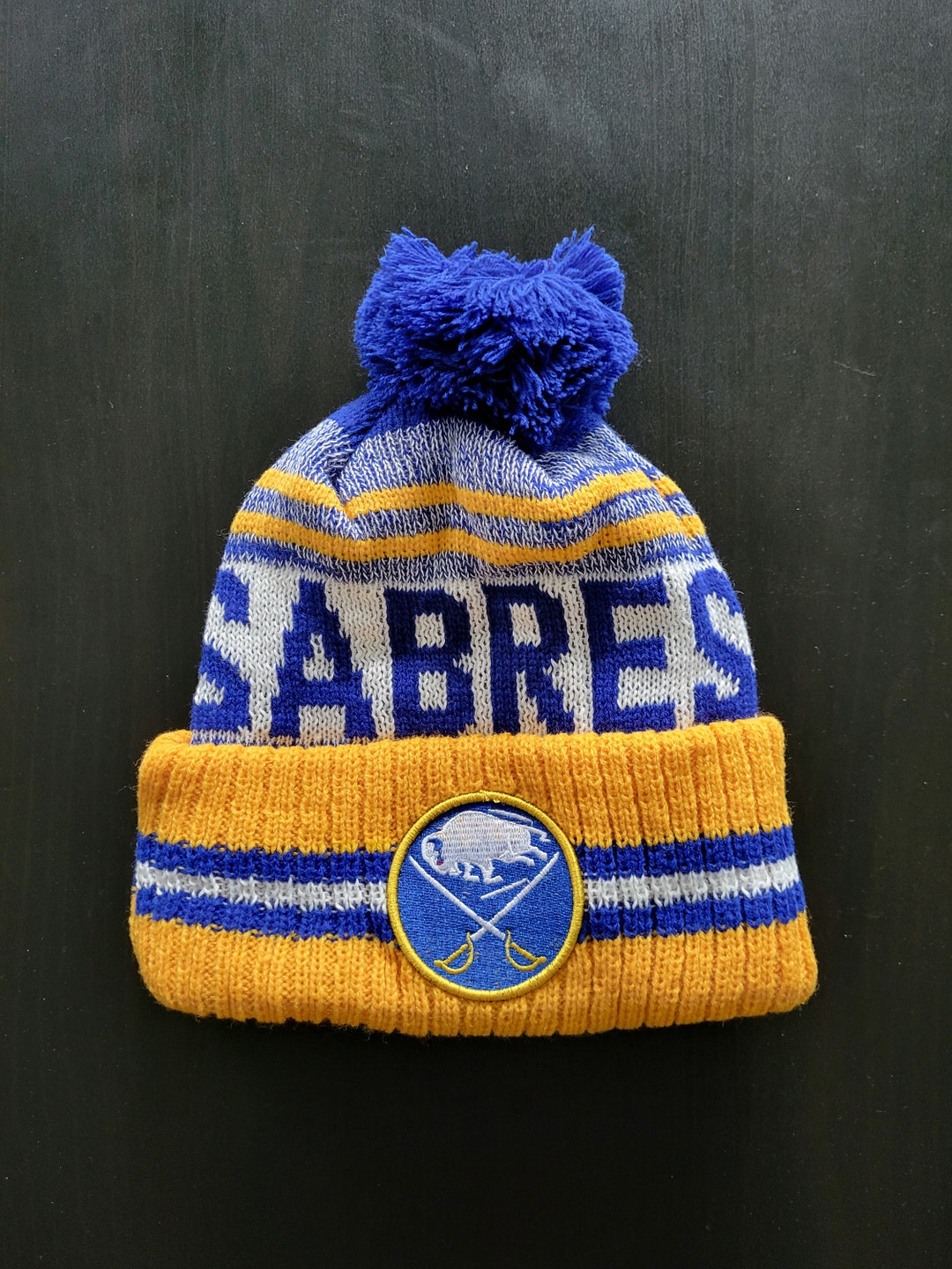 Buffalo Sabres NHL Winter Hockey Beanie Hat With Fuzzy Pom Blue Yellow ...