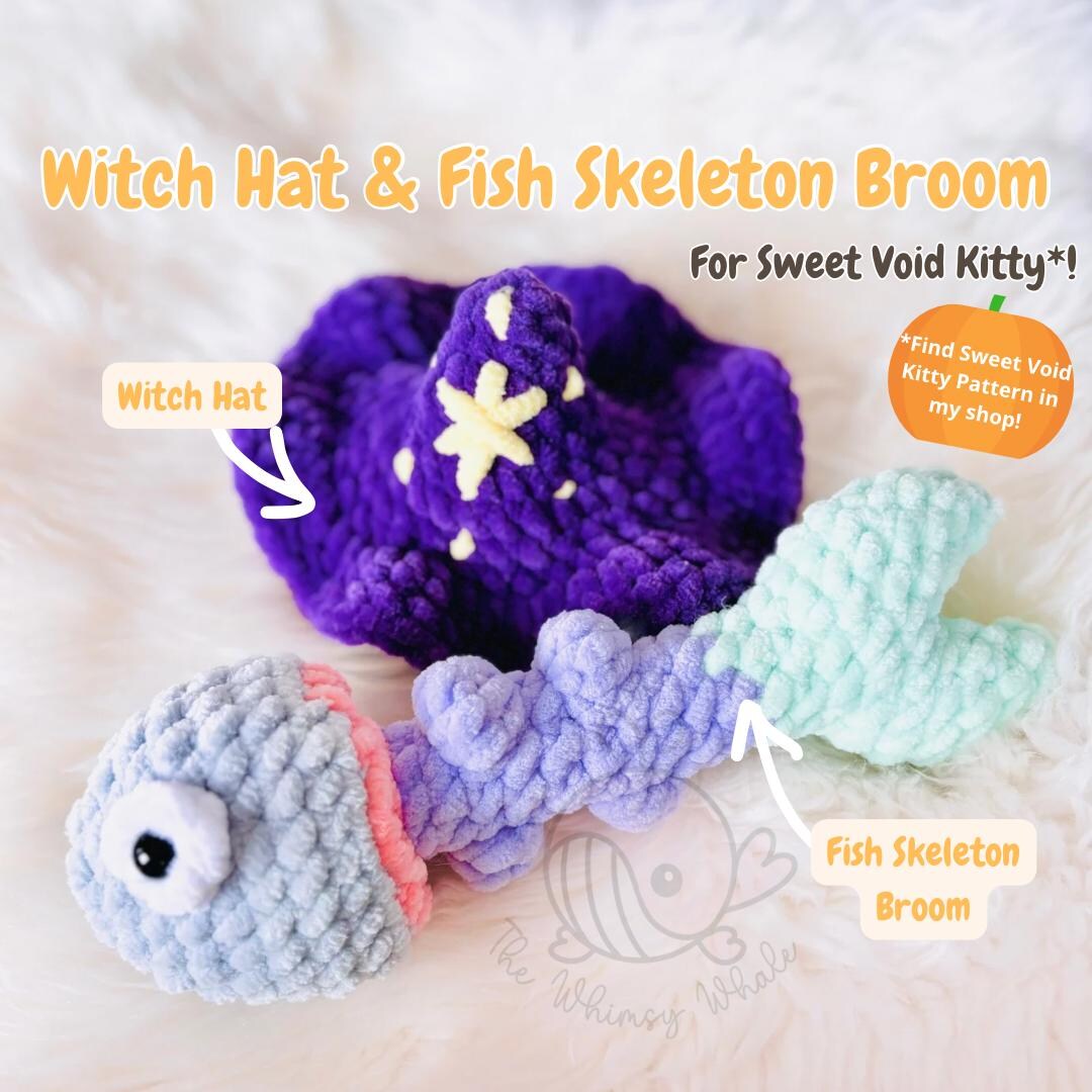 Witch Hat & Fish Skeleton Broom for Void Kitty, Halloween Crochet ...