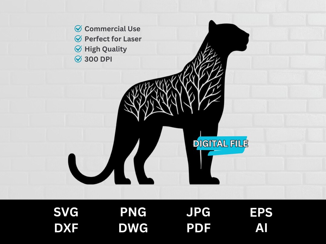 Pantera SVG grabado láser dxf dwg cnc webp, Pantera PNG, Imágenes ...