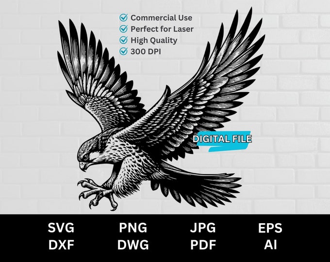 Falcon SVG Vector Laser Engrave Dxf Dwg Cnc Webp, Falcon PNG, Falcon ...