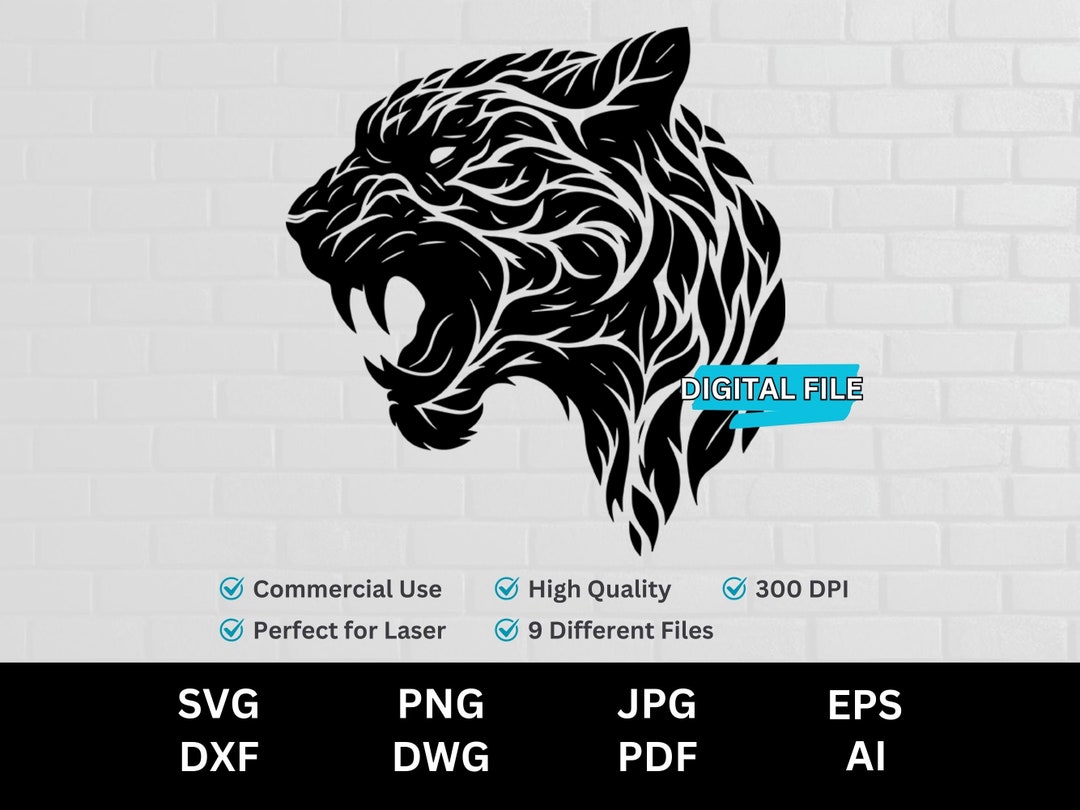 Pantera SVG grabado láser dxf dwg cnc webp, Pantera PNG, Imágenes ...