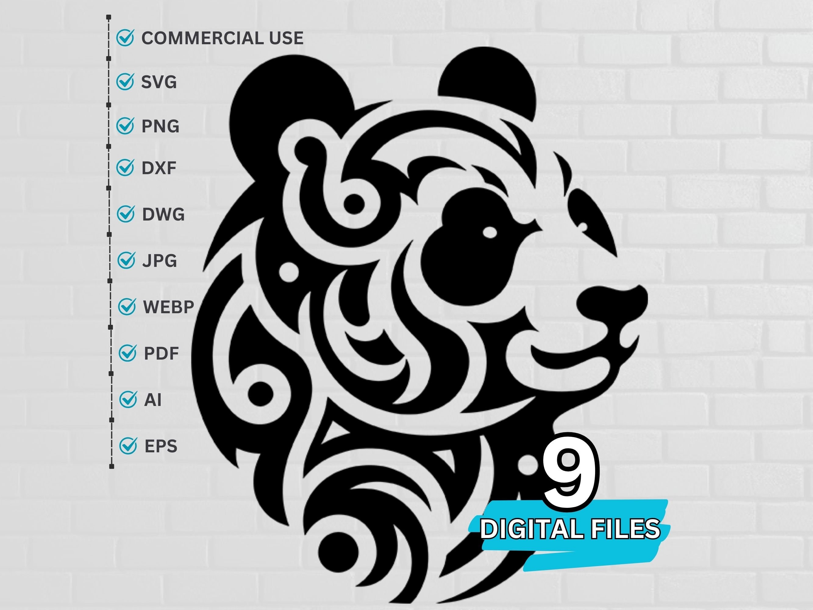 Panda SVG Vector Laser Engrave Dxf Dwg Cnc Webp, Panda PNG, Panda Clip ...