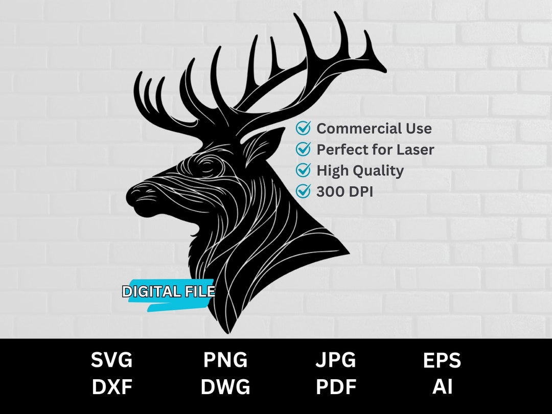 Elk SVG Vector Laser Engrave Dxf Dwg Cnc Webp, Elk PNG, Elk Clip Art ...