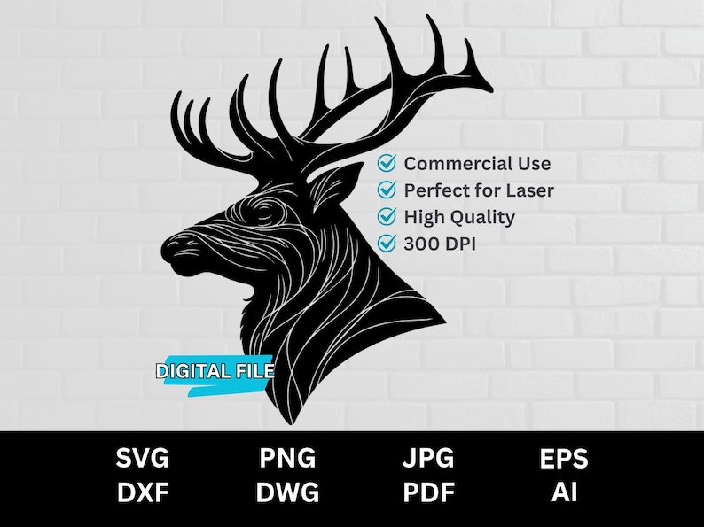 Elk SVG Vector Laser Engrave Dxf Dwg Cnc Webp, Elk PNG, Elk Clip Art ...