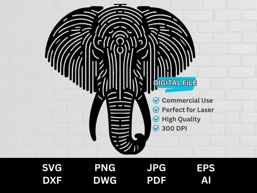 Elephant SVG Vector Laser Engrave Dxf Dwg Cnc Webp, Elephant PNG ...