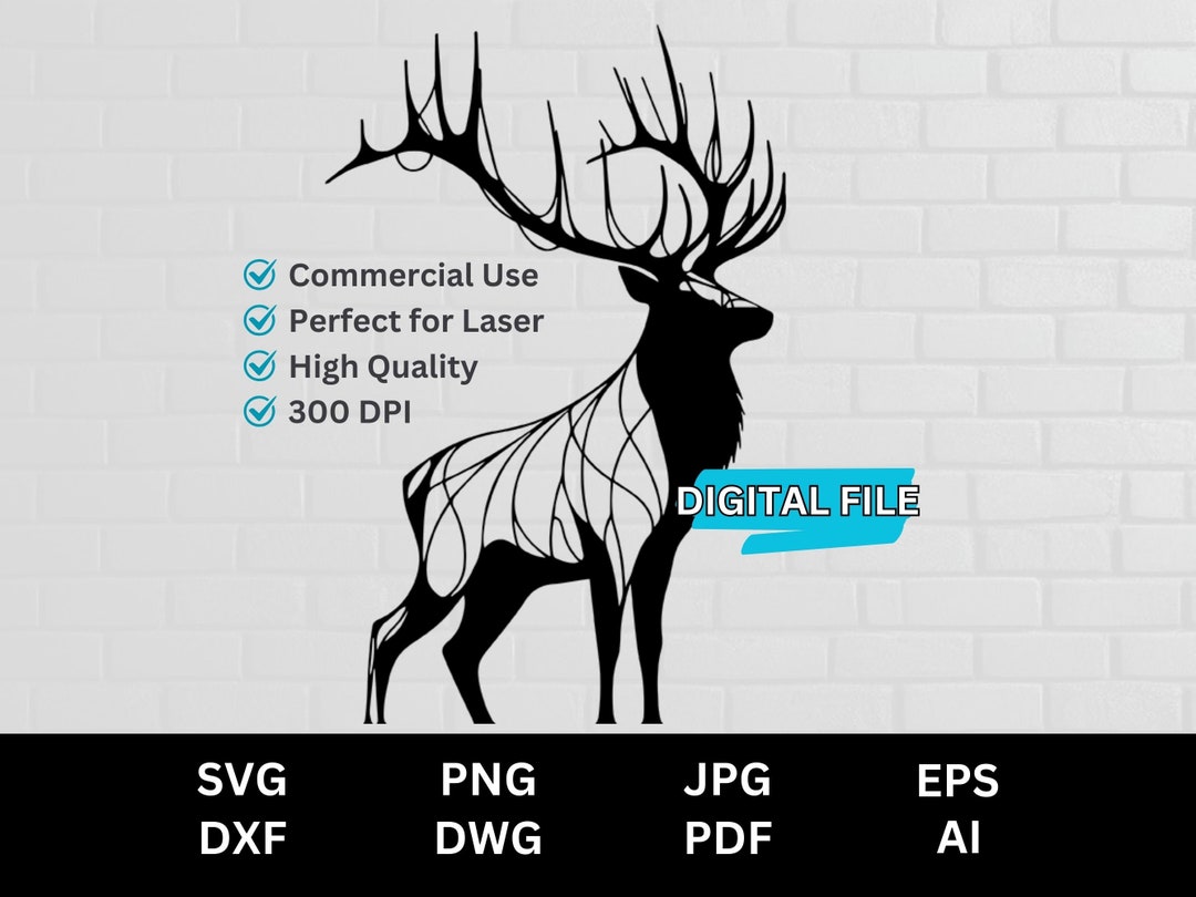 Elk SVG Vector Laser Engrave Dxf Dwg Cnc Webp, Elk PNG, Elk Clip Art ...