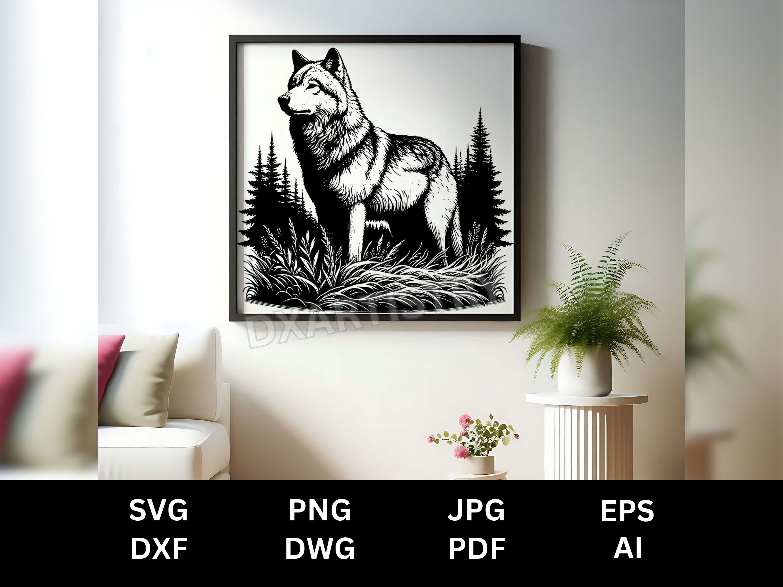 Wolf SVG Vector Laser Engrave Dxf Dwg Cnc Webp, Wolf PNG, Wolf Clip Art ...