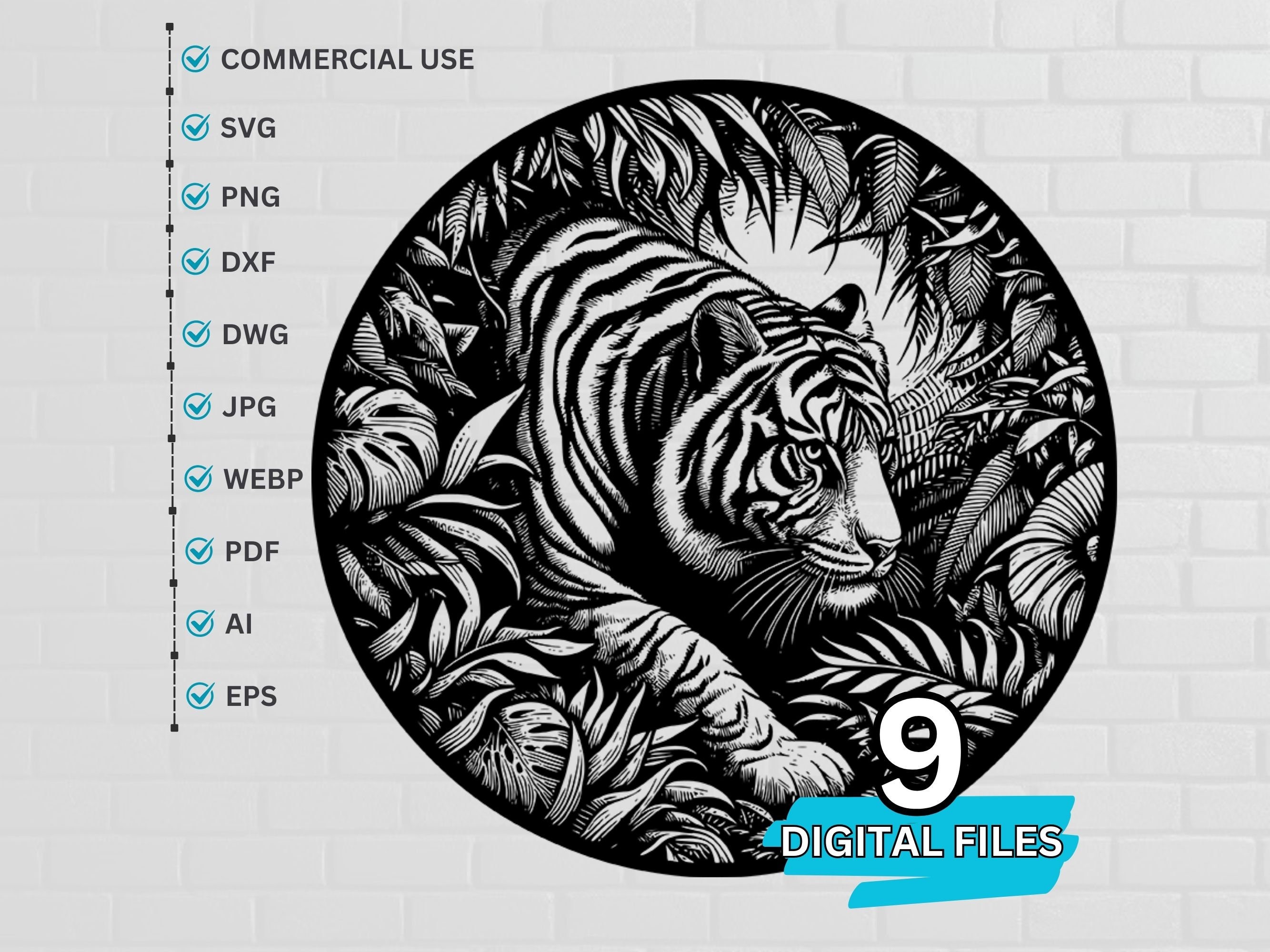 Tiger SVG Vector Laser Engrave Dxf Dwg Cnc Webp, Tiger PNG, Tiger Clip ...