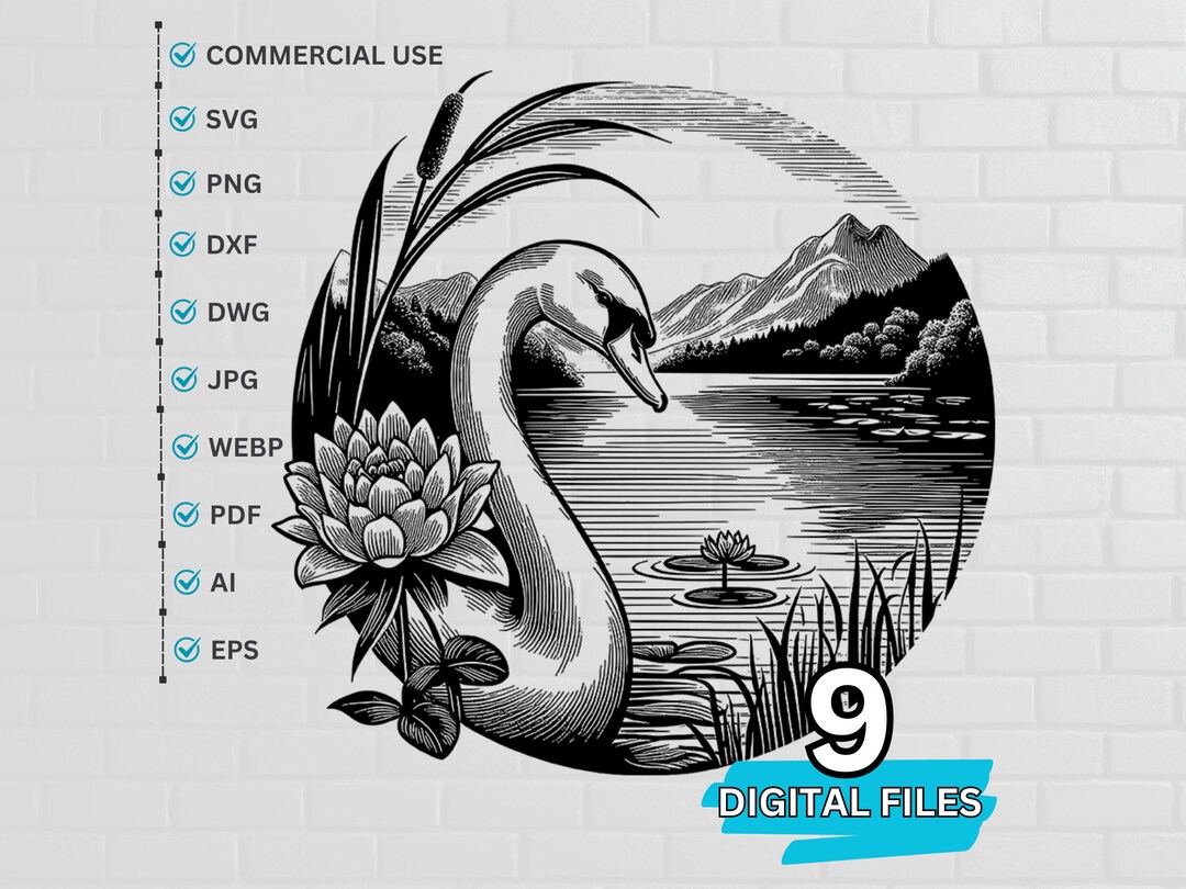 Swan SVG Vector Laser Engrave Dxf Dwg Cnc Webp, Swan PNG, Swan Clip Art ...