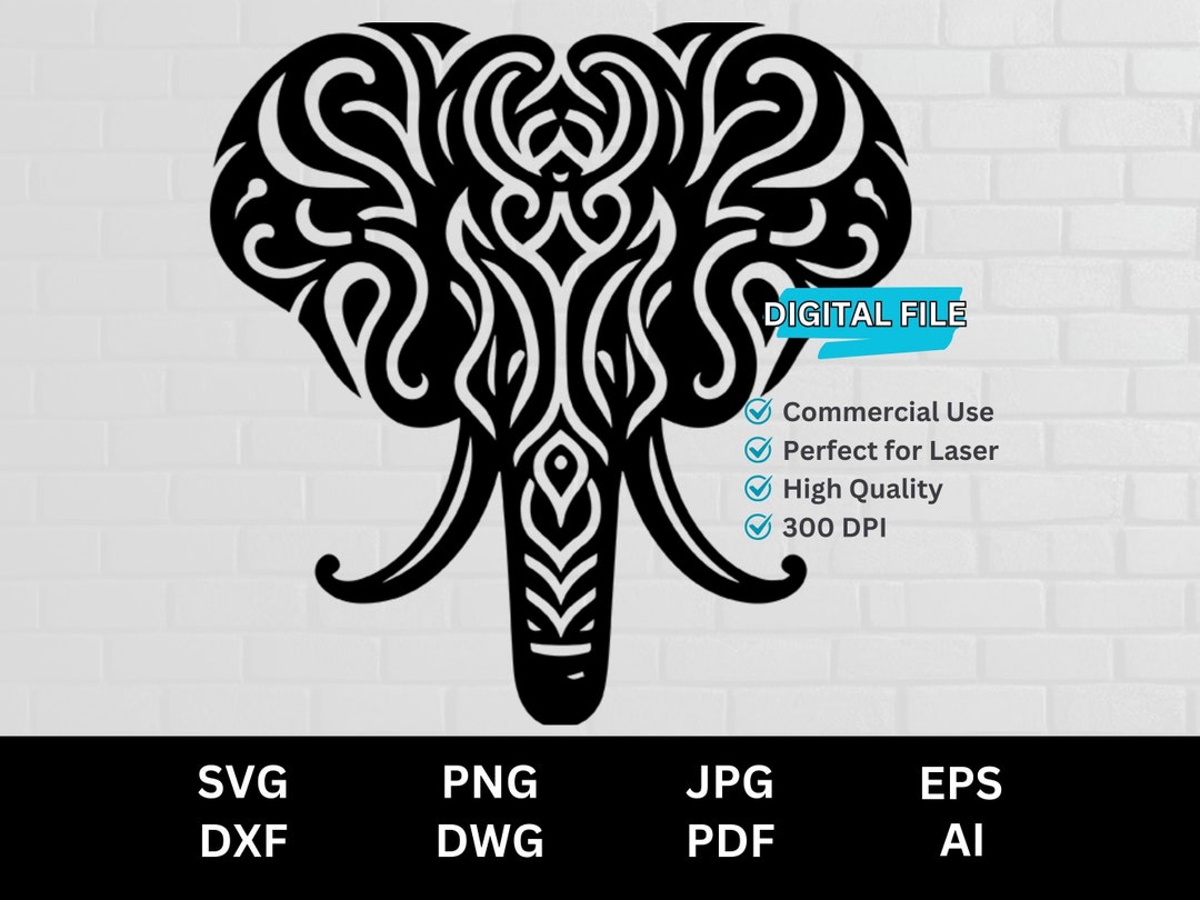 Elephant SVG Vector Laser Engrave Dxf Dwg Cnc Webp, Elephant PNG ...