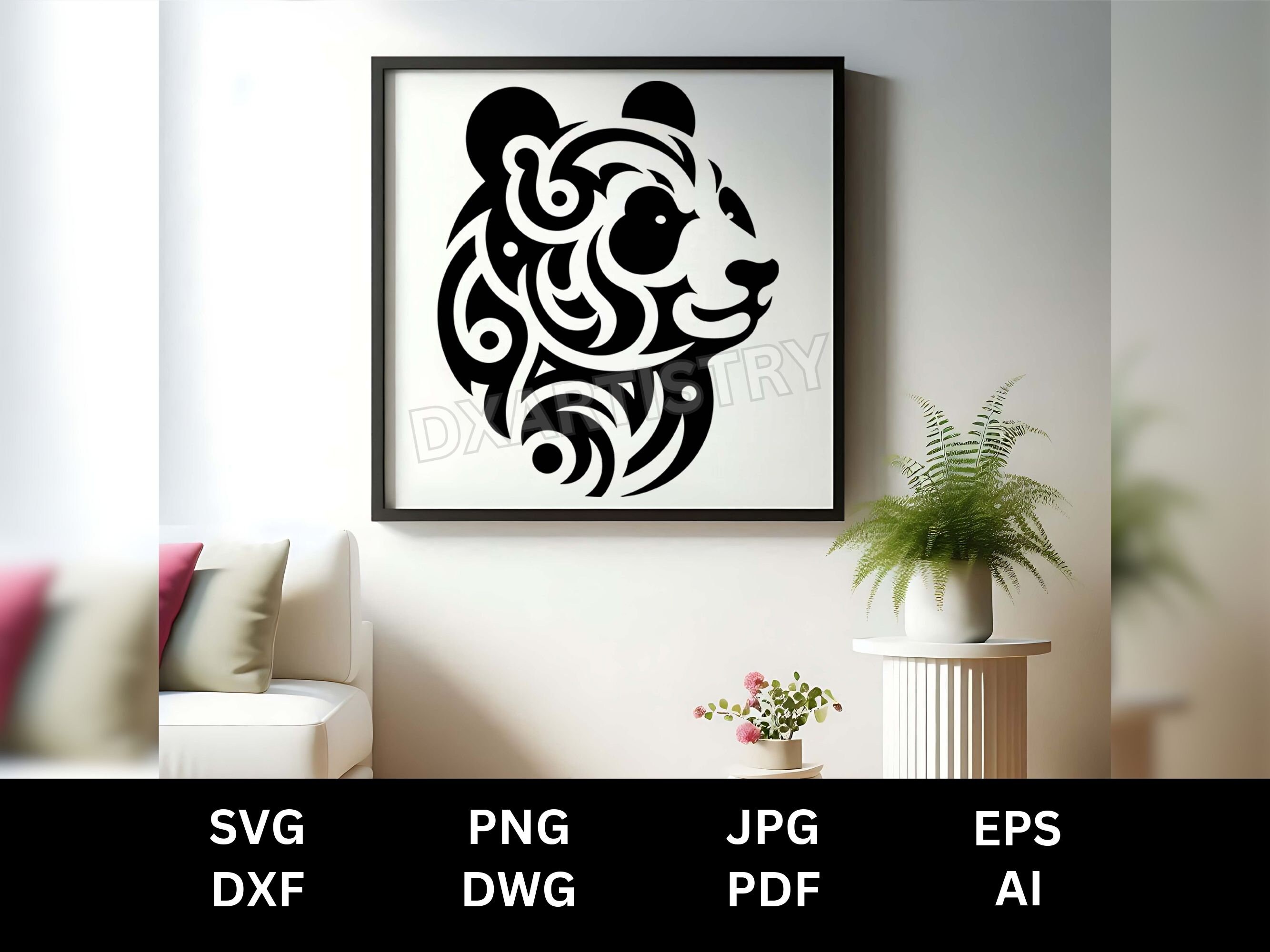 Panda SVG Vector Laser Engrave Dxf Dwg Cnc Webp, Panda PNG, Panda Clip ...