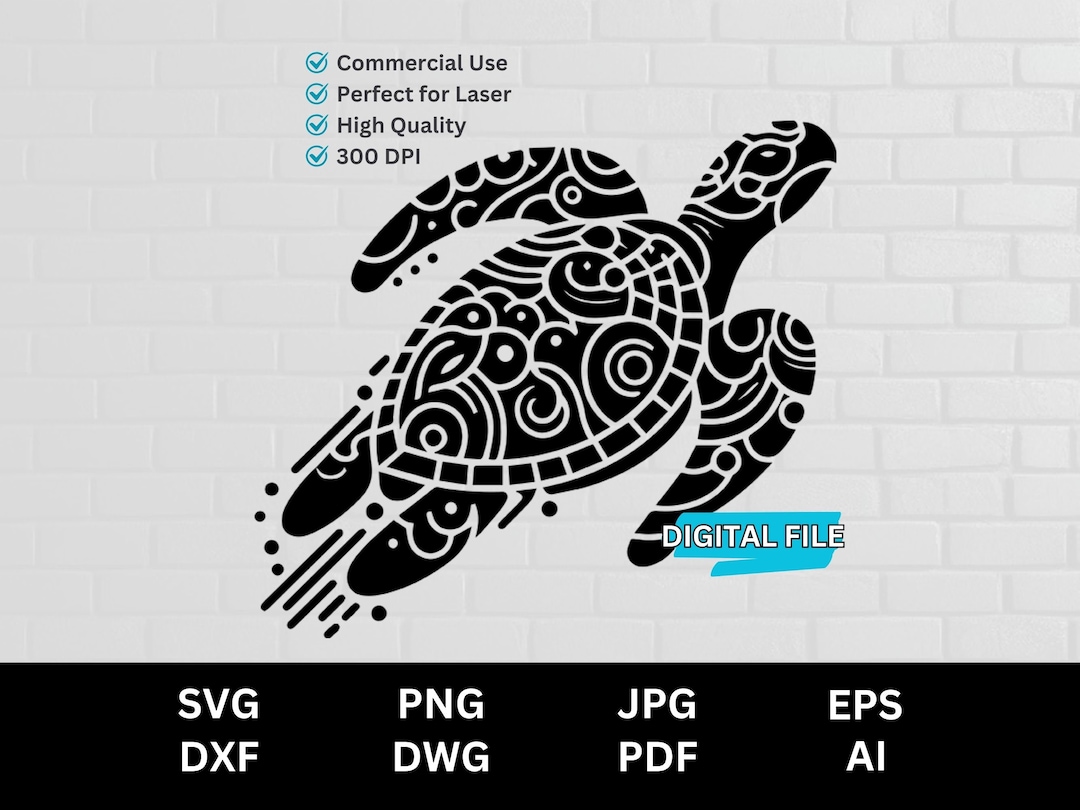 Sea Turtle SVG Vector Laser Engrave Dxf Dwg Cnc Webp, Sea Turtle PNG ...