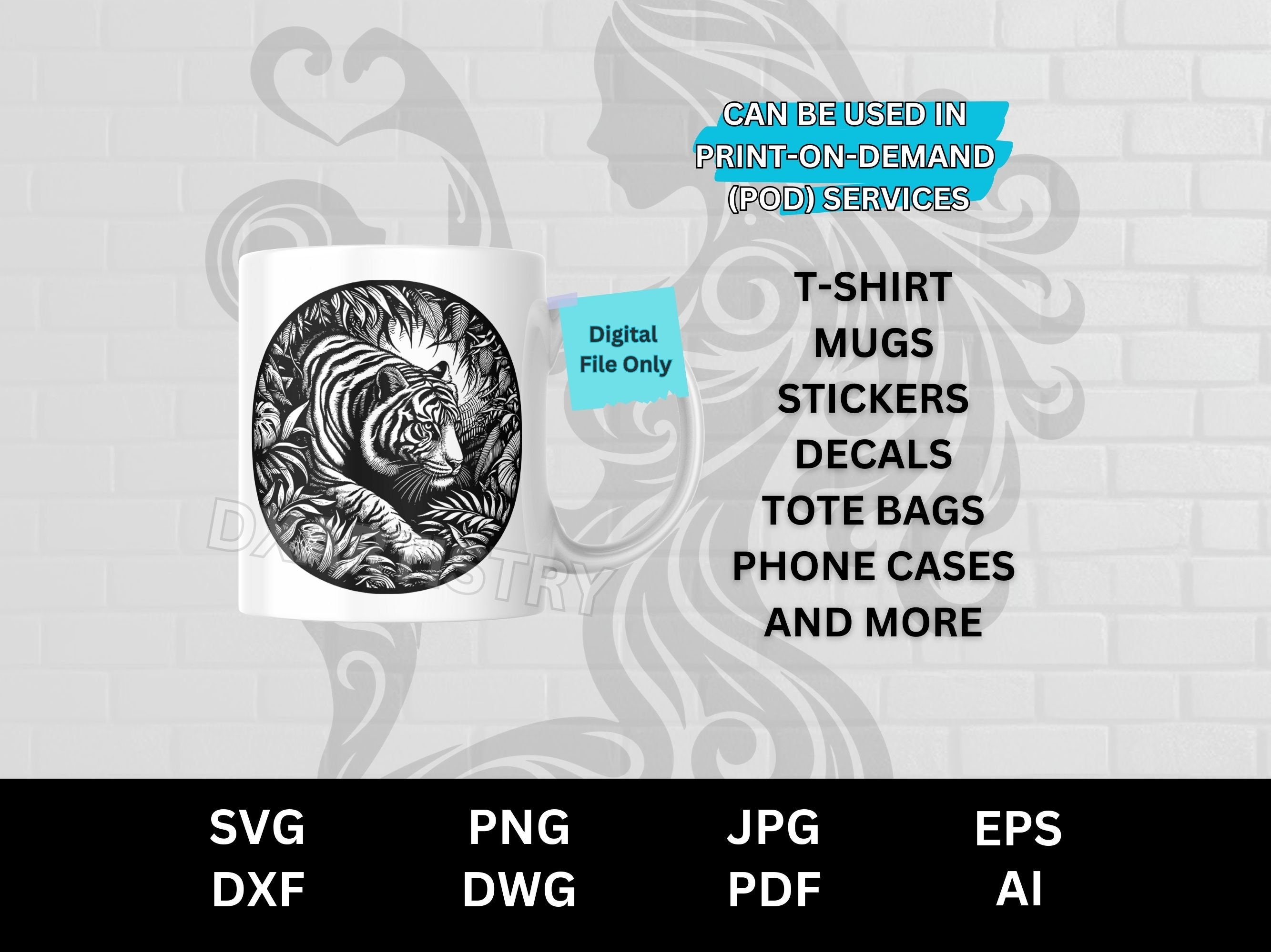 Tiger SVG Vector Laser Engrave Dxf Dwg Cnc Webp, Tiger PNG, Tiger Clip ...