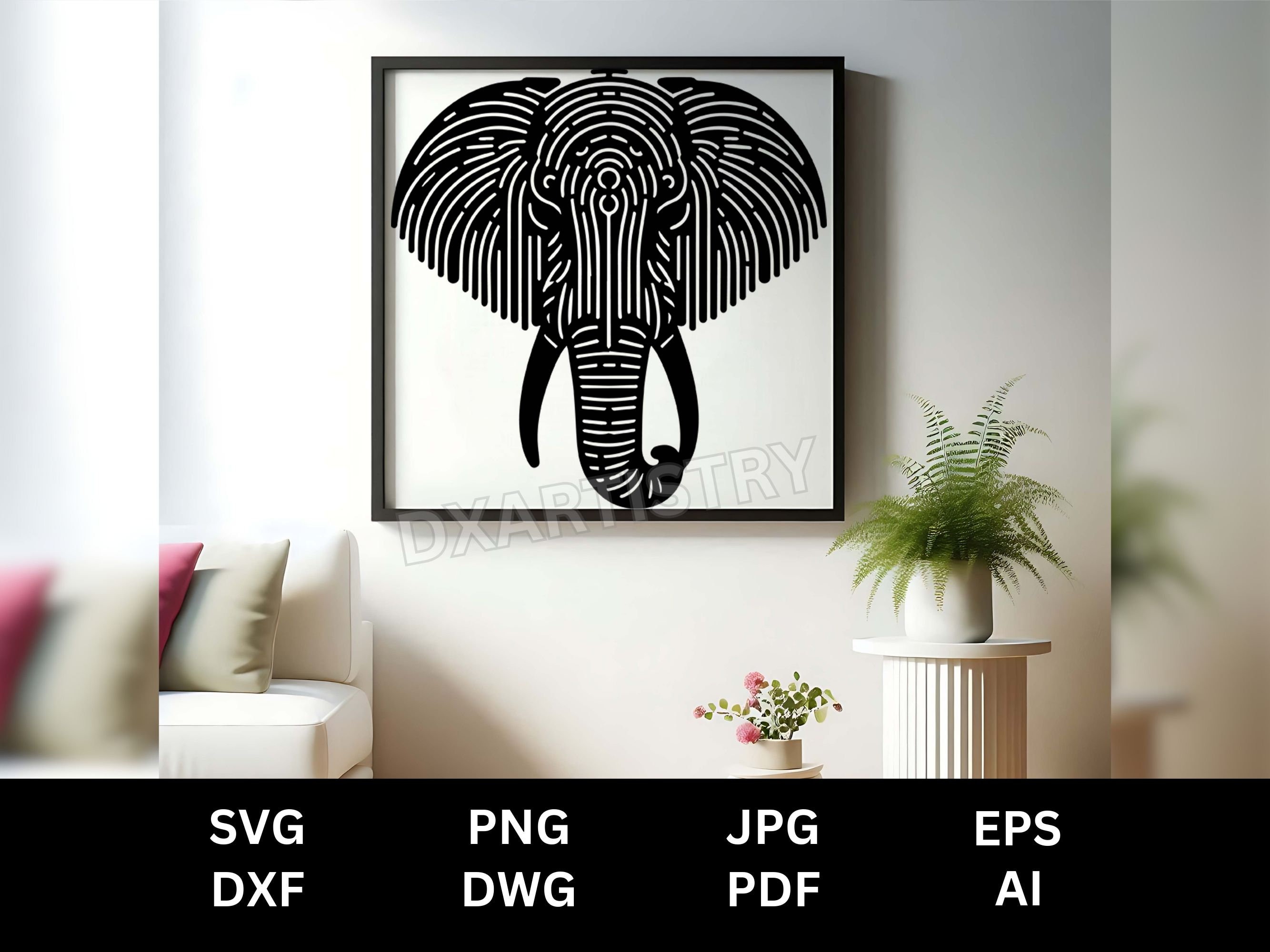 Elephant SVG Vector Laser Engrave Dxf Dwg Cnc Webp, Elephant PNG ...