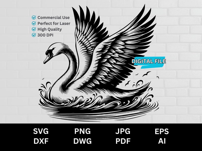 Swan SVG Vector Laser Engrave Dxf Dwg Cnc Webp, Swan PNG, Swan Clip Art ...