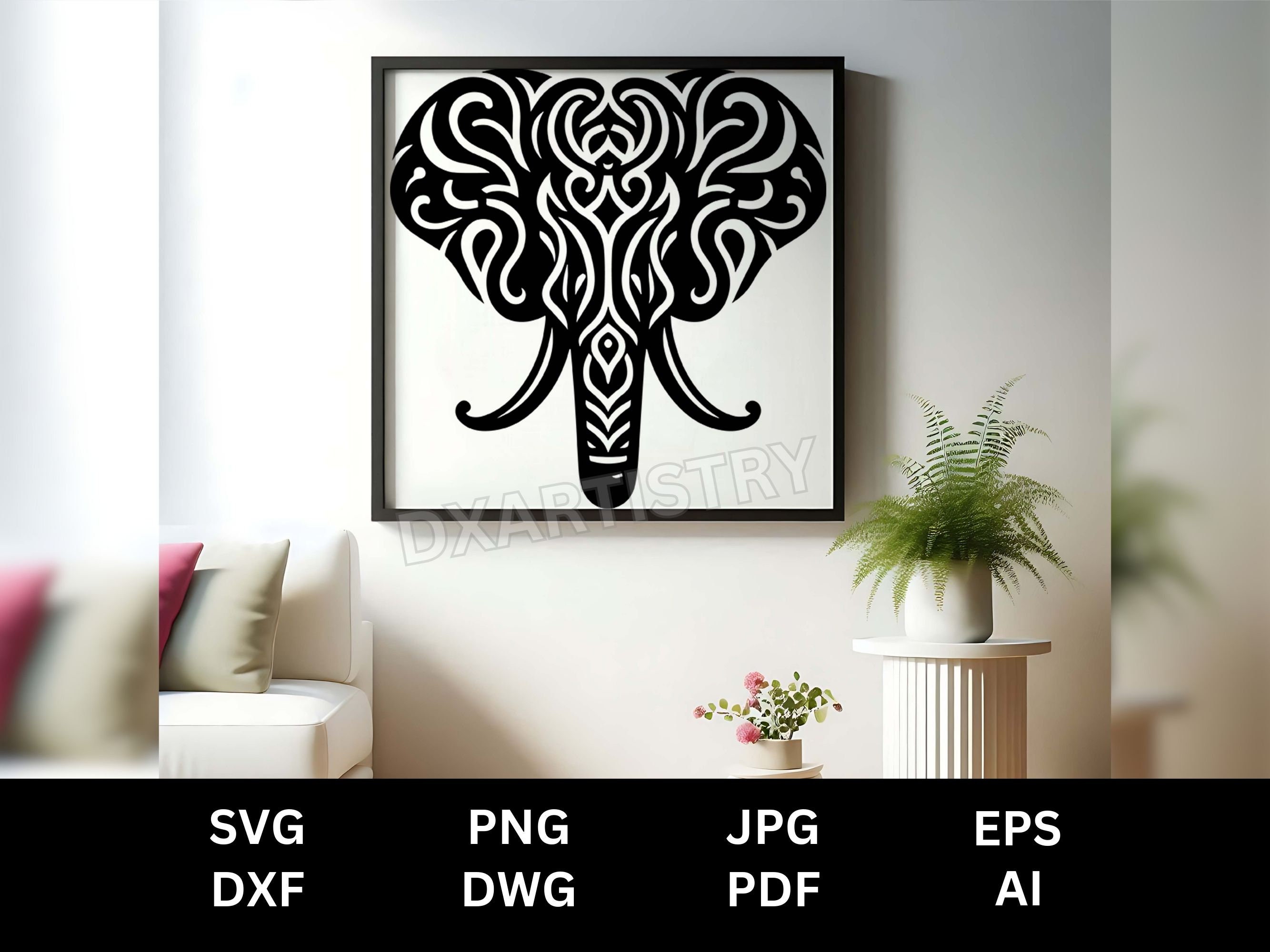 Elephant SVG Vector Laser Engrave Dxf Dwg Cnc Webp, Elephant PNG ...
