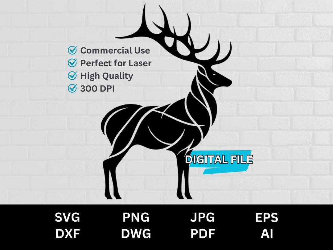 Elk SVG Vector Laser Engrave Dxf Dwg Cnc Webp, Elk PNG, Elk Clip Art ...