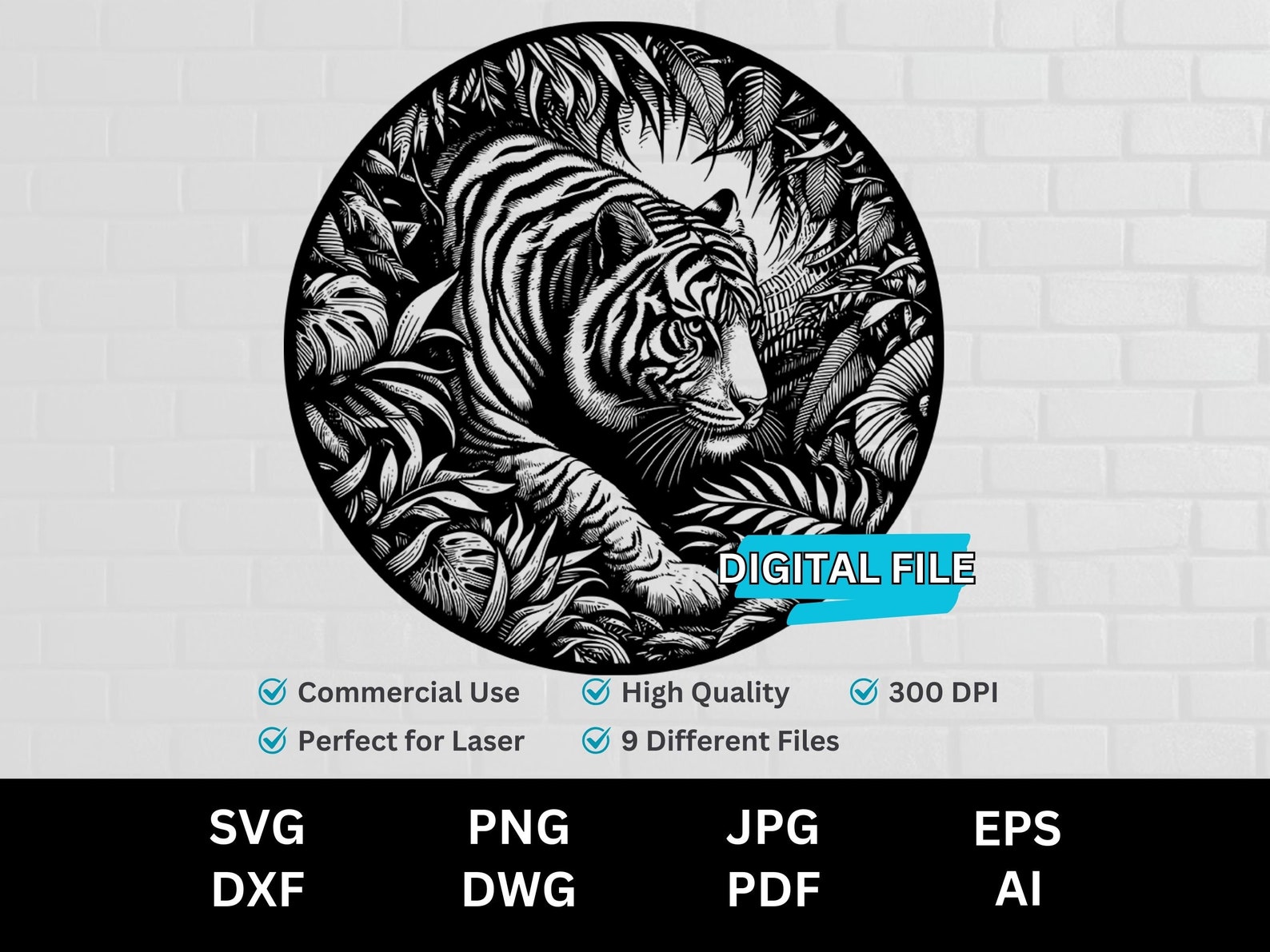 Tiger SVG Vector Laser Engrave Dxf Dwg Cnc Webp, Tiger PNG, Tiger Clip ...