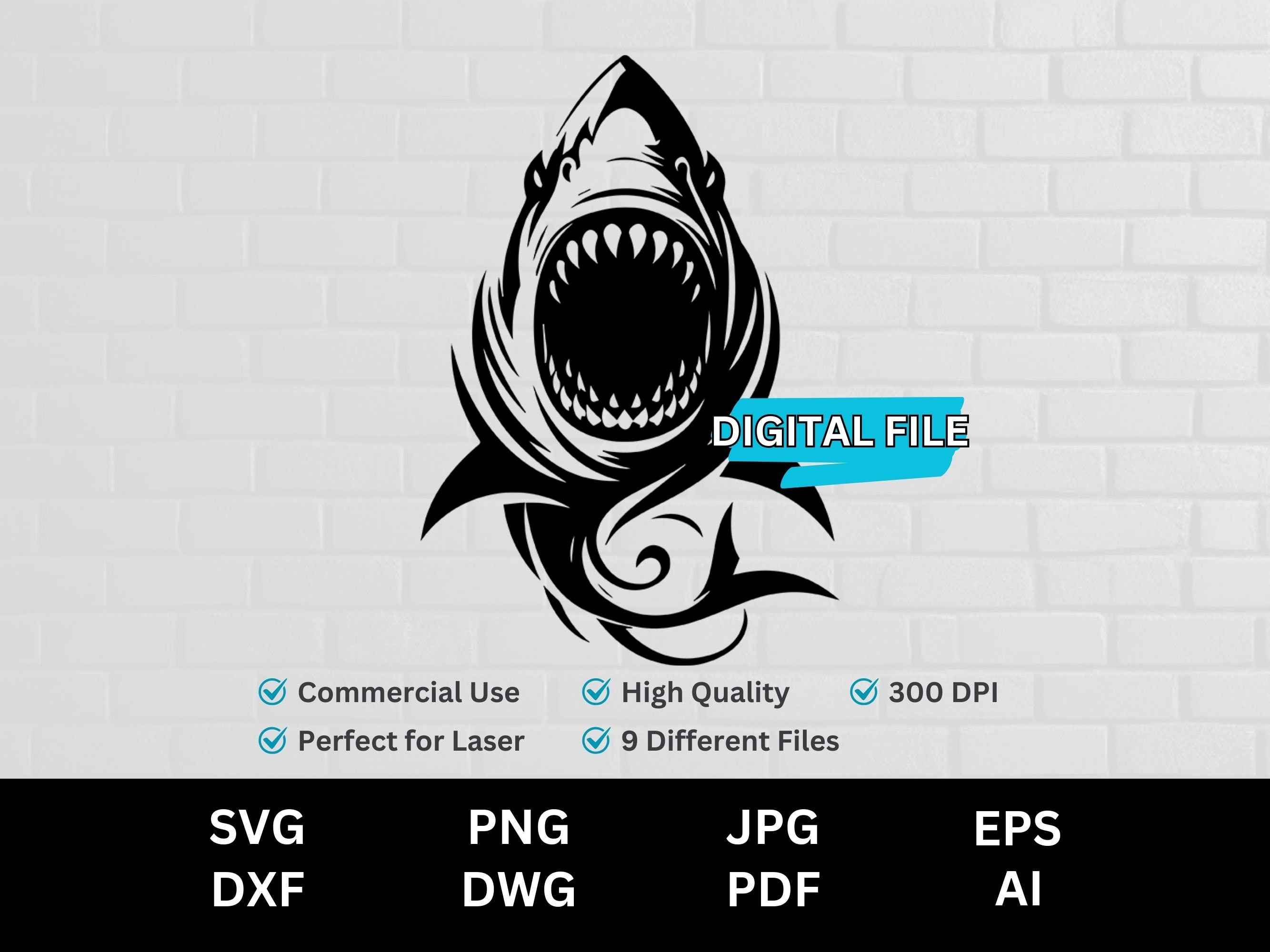 Shark Svg Vector Png, Jpg, CMYK, Webp, DWF, DXF, Ai, Tif, Pdf for ...