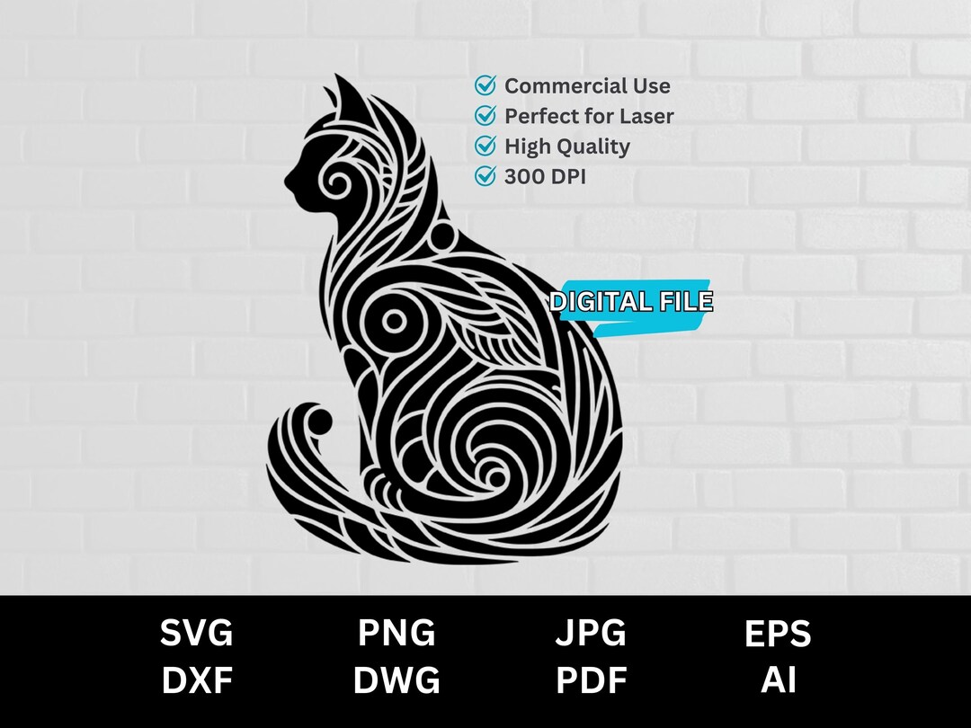 Ornate Cat SVG: Laser Cut Vector Files (digital Download) - Etsy
