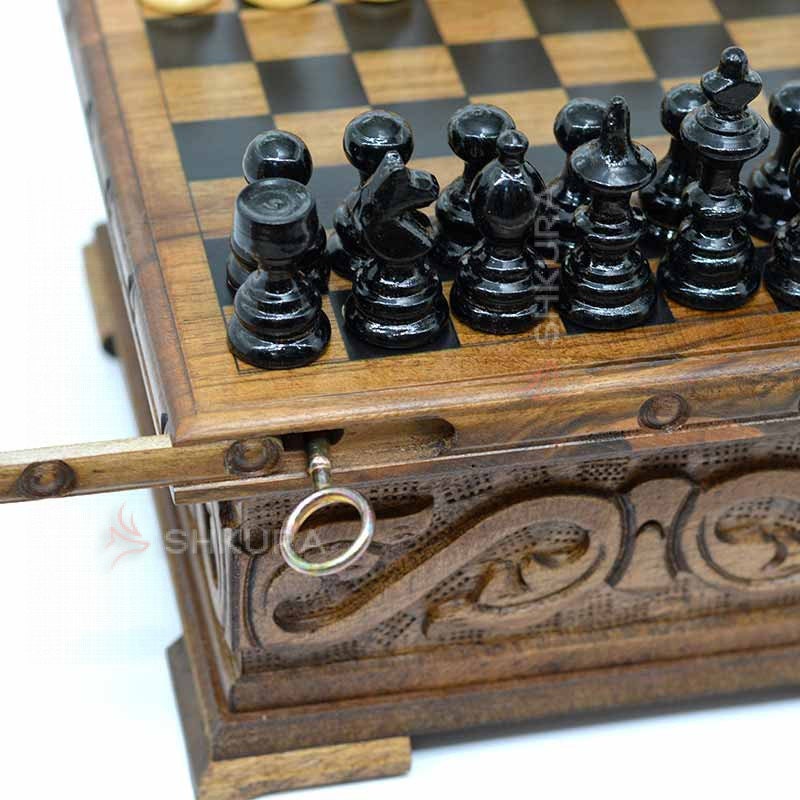 Chess Set "secret" - 24x24 Cm Board, Walnut Wood, Hidden Compartment ...
