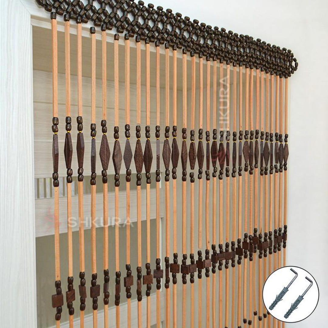 Lightweight Wooden Beaded Door Curtains, Handmade Beech Wood Panel, Eco ...