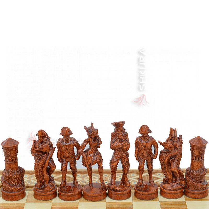 Handcrafted Pirate-themed Chess Set, 50x50 Cm, Bead Inlay, Wooden ...