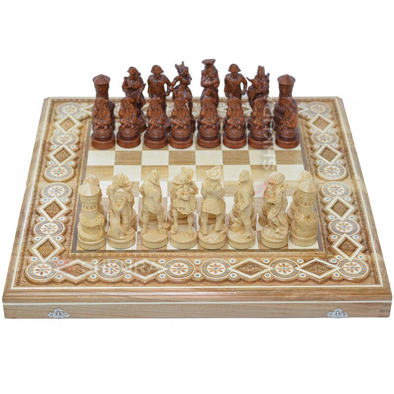 Handcrafted Pirate-themed Chess Set, 50x50 Cm, Bead Inlay, Wooden ...