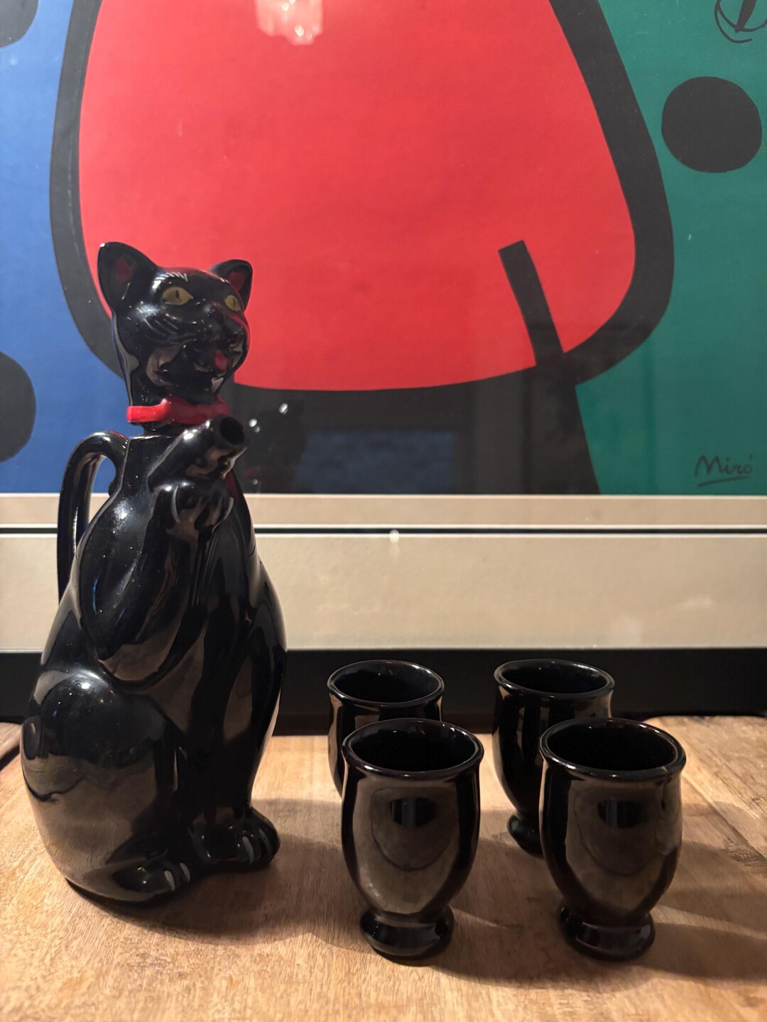 Vintage Shafford Japan Black Cat Sake Decanter With Four Cups - Etsy