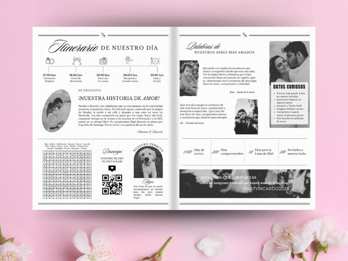 Spanish Editable Wedding Newspaper Template on Canva – Digital Download ...
